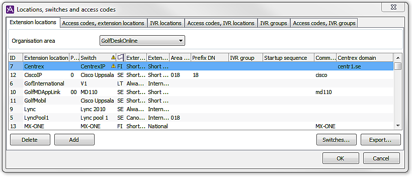 Specific configuration of the Microsoft Lync PBX type