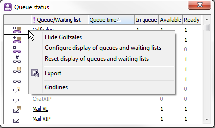Hide queues in the queue status window