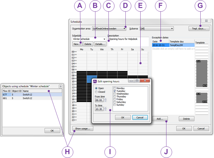 Schedules – main window