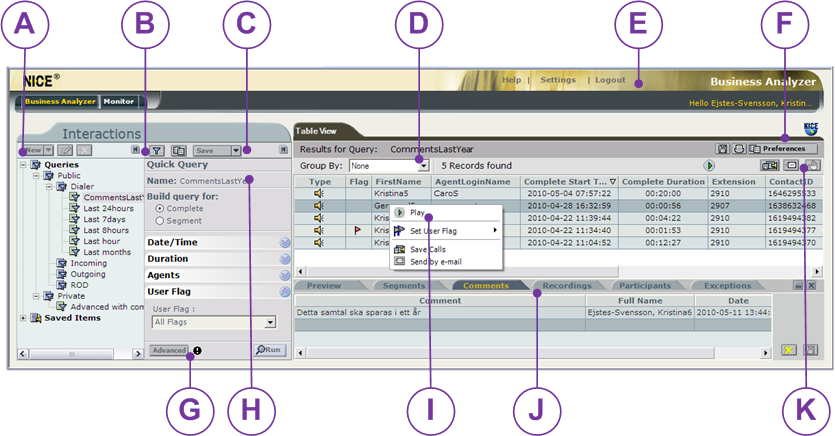 Find recorded calls using queries in Business Analyzer