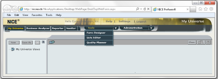 Tools menu in NICE Engage®