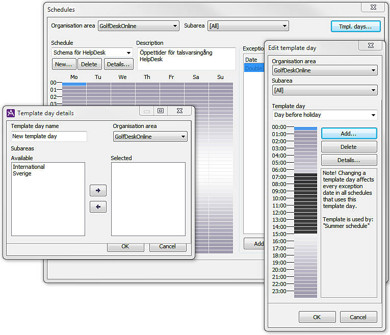Template schedules for irregular opening hours