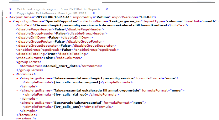 Three menus in ACE Report